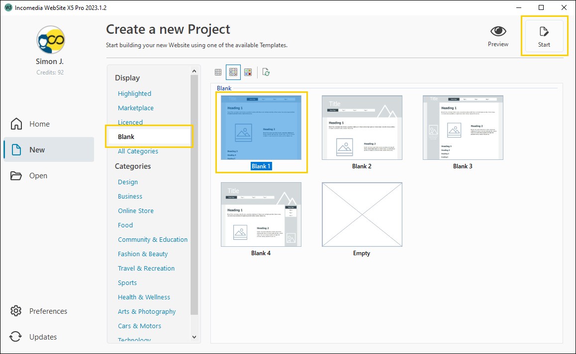 How to create a new template from an empty template : WebSite X5 Guide