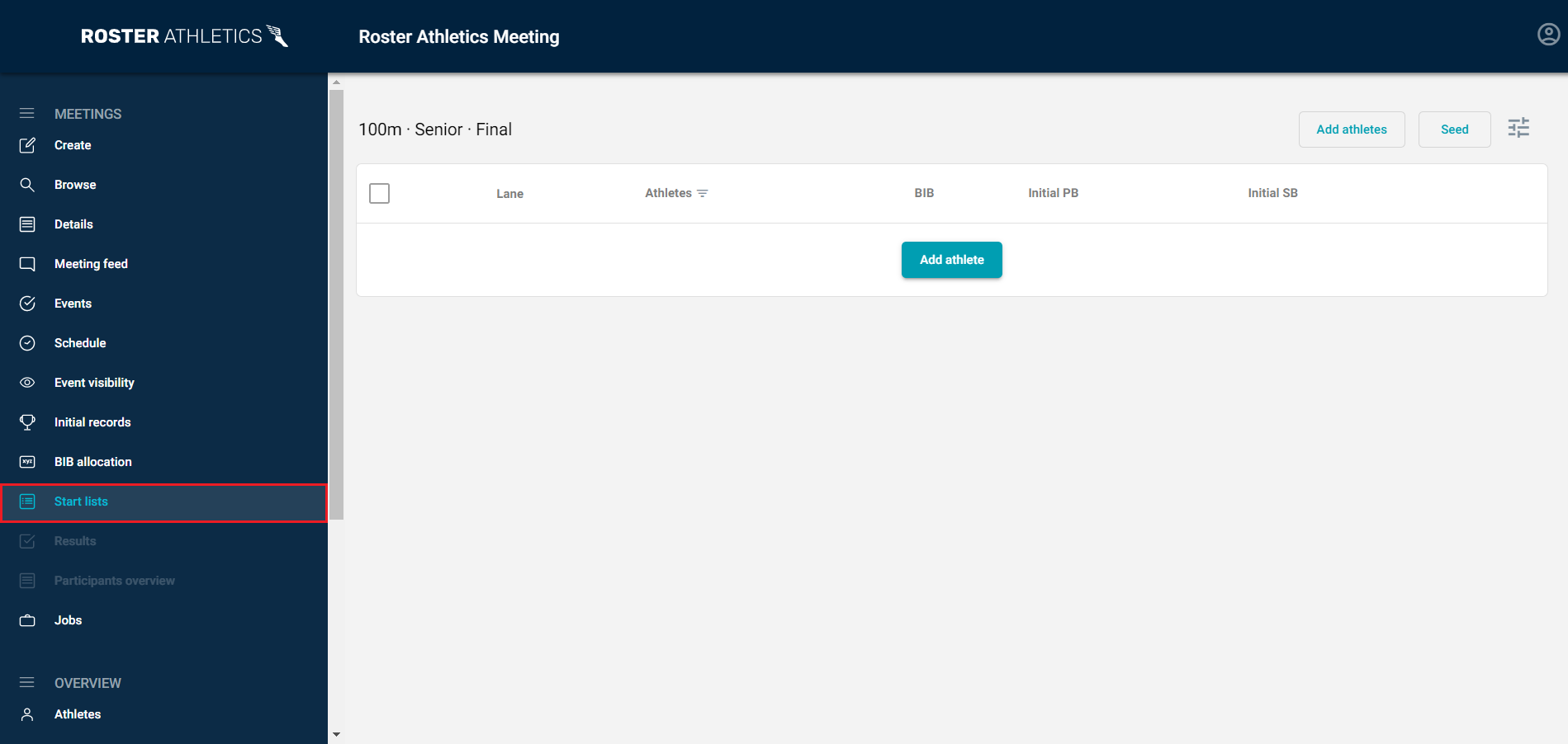 Create start lists : Roster Athletics