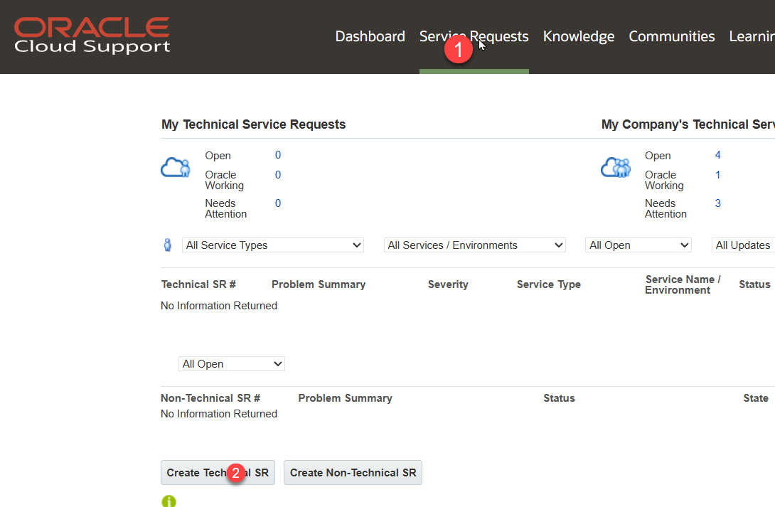 Crear SR Oracle : Soporte a Soluciones