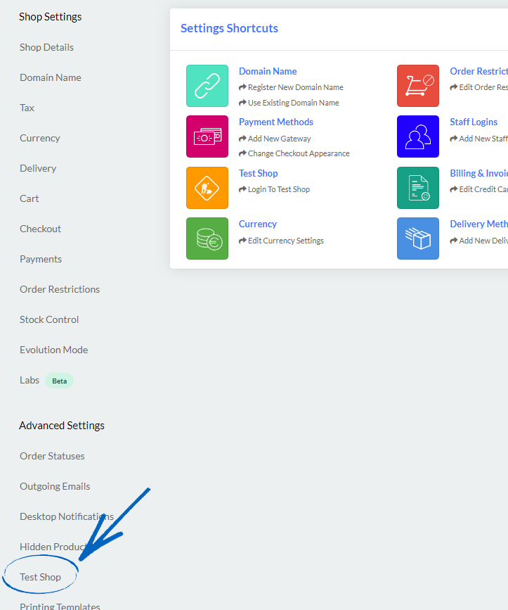 Using your Test Shop : EKM