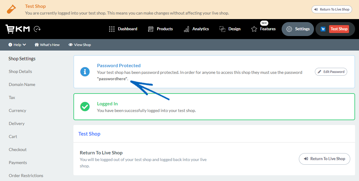Using your Test Shop : EKM