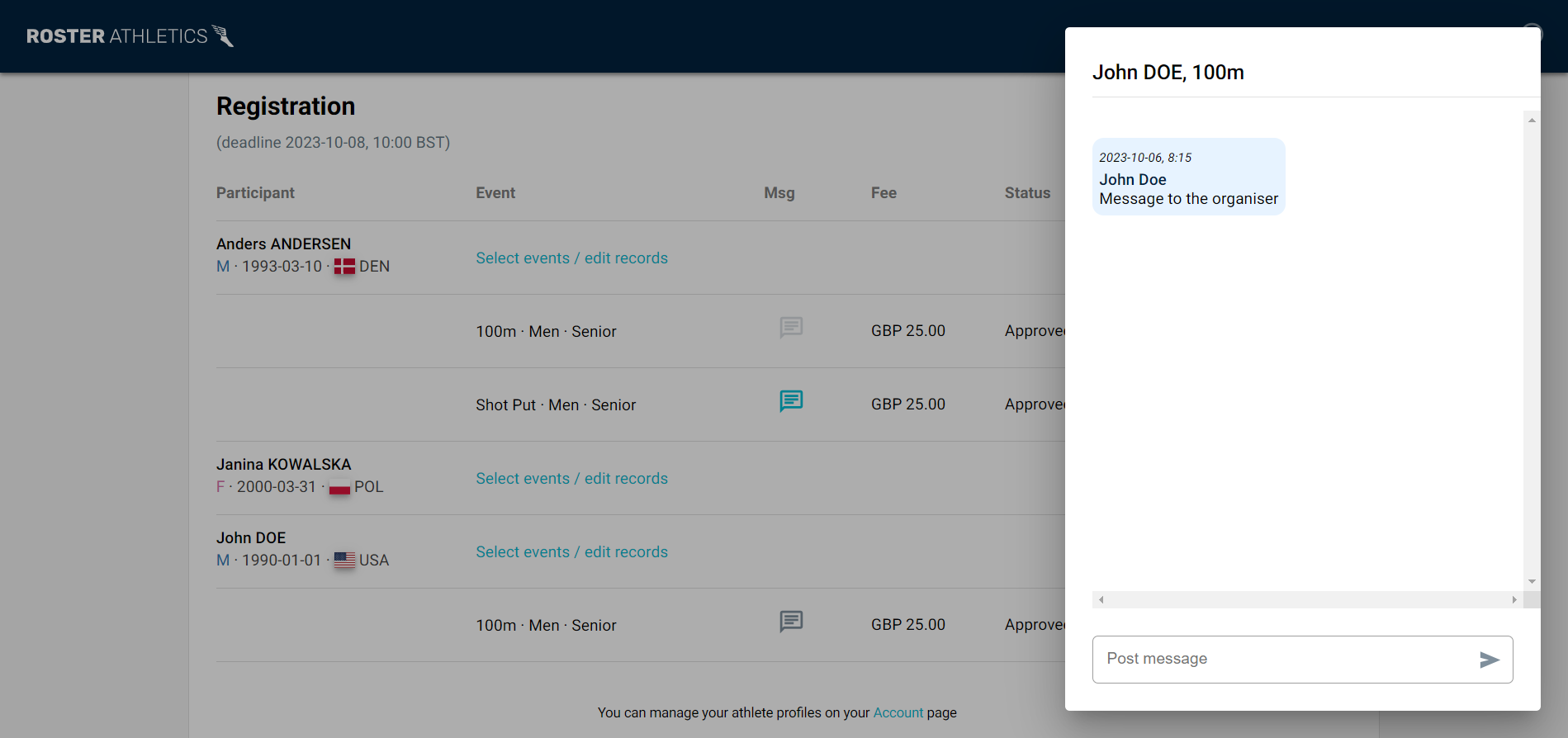 Participants: How to sign up and register : Roster Athletics