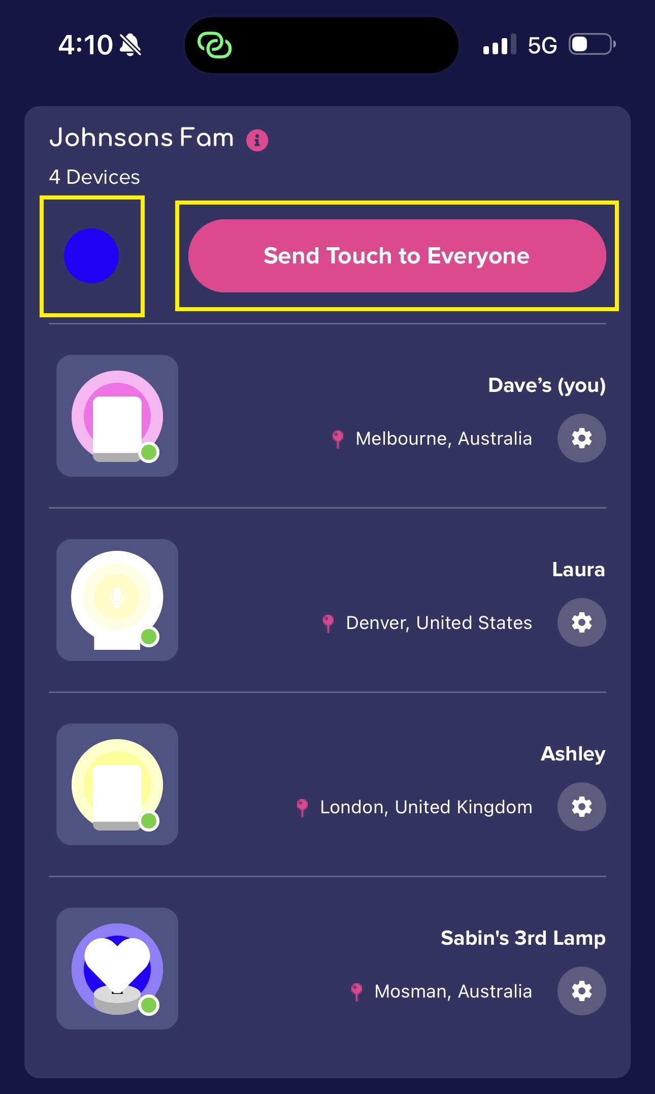 Tap and send a color from the app : LuvLink