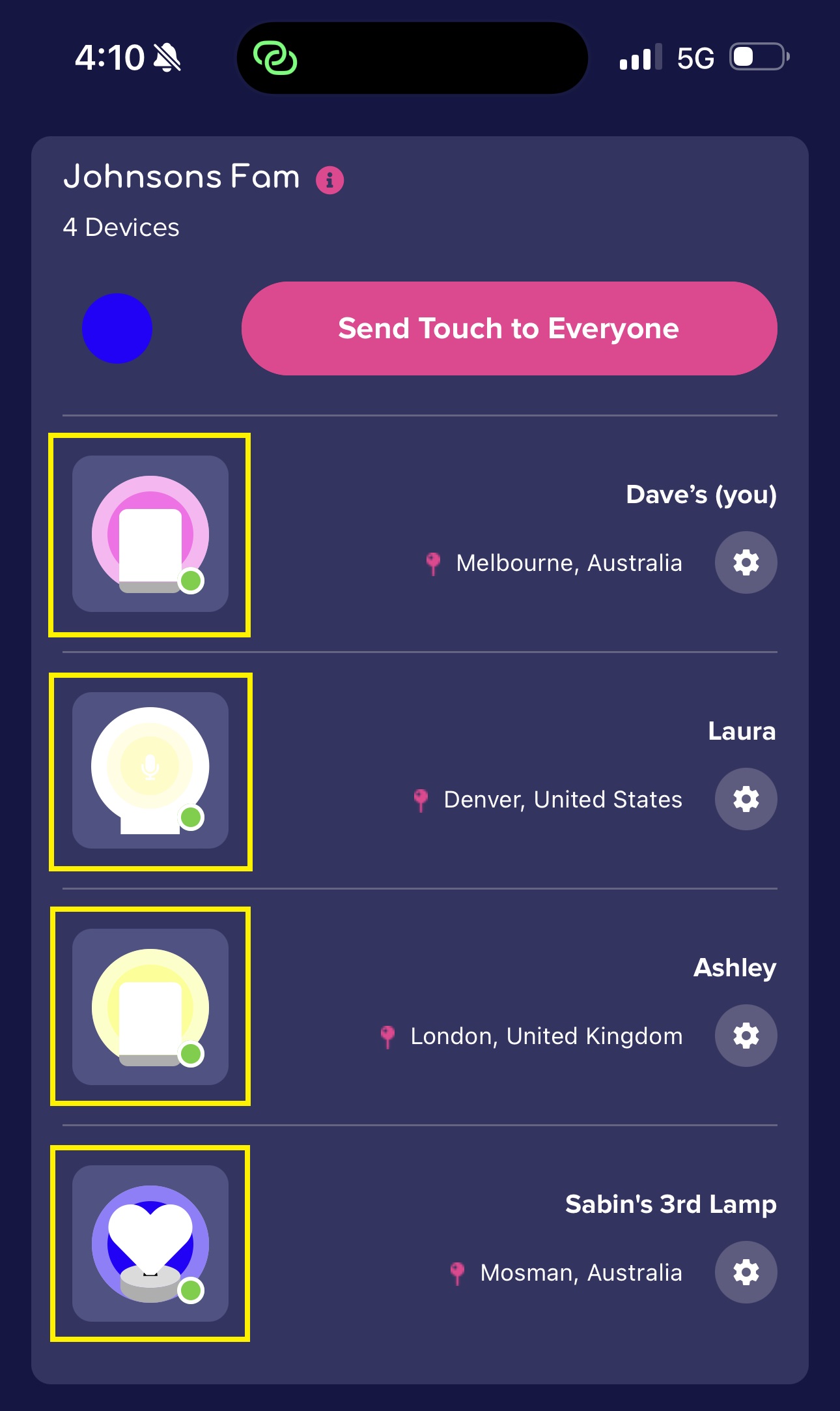 Tap and send a color from the app : LuvLink