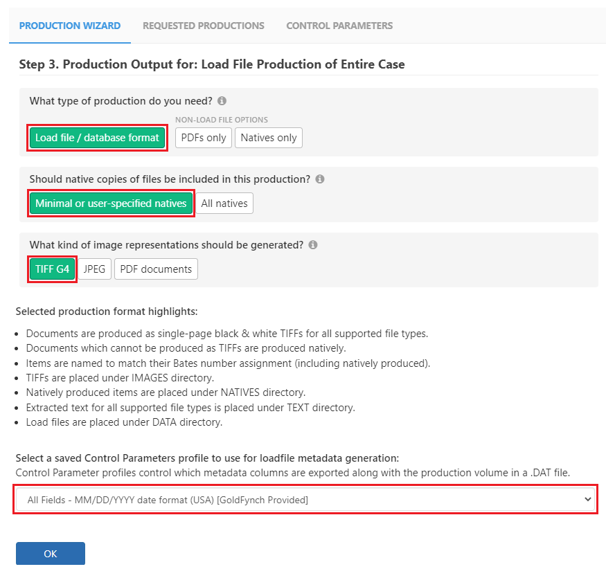 Creating a Load File Production of an Entire GoldFynch Case : GoldFynch ...