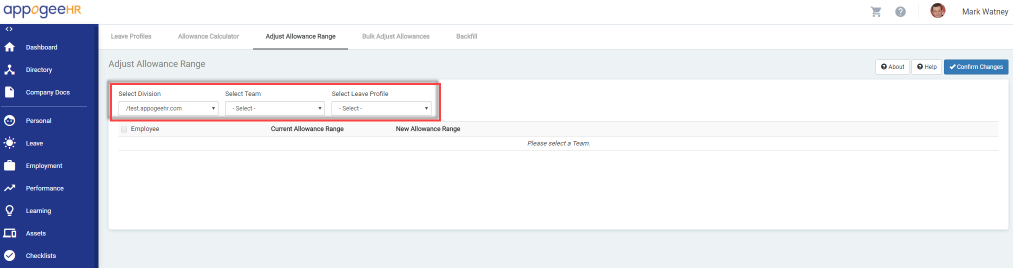 Appogee Leave: Adjust Allowance Range : Support