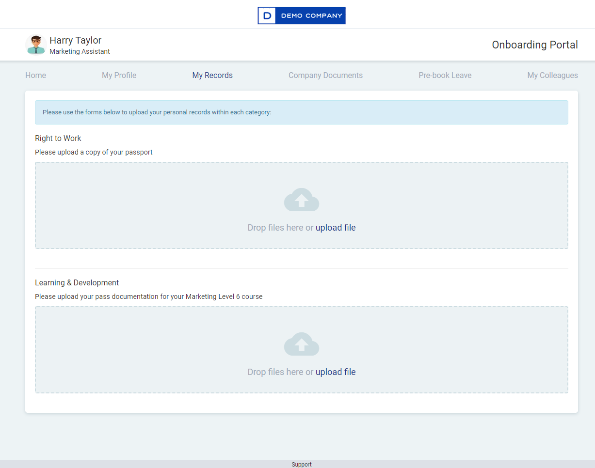 Using the Onboarding Portal (Joiners) : Support