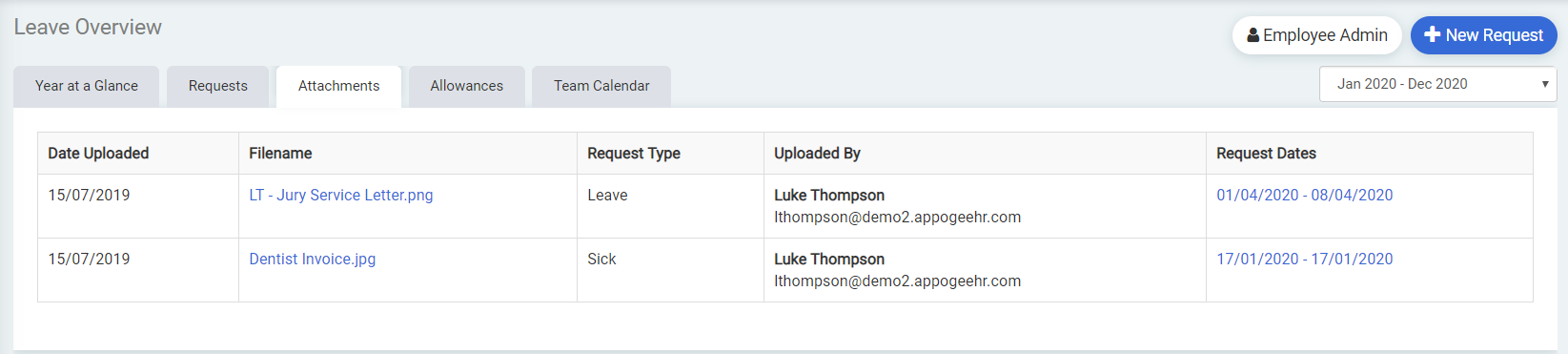 Request Attachments : Support