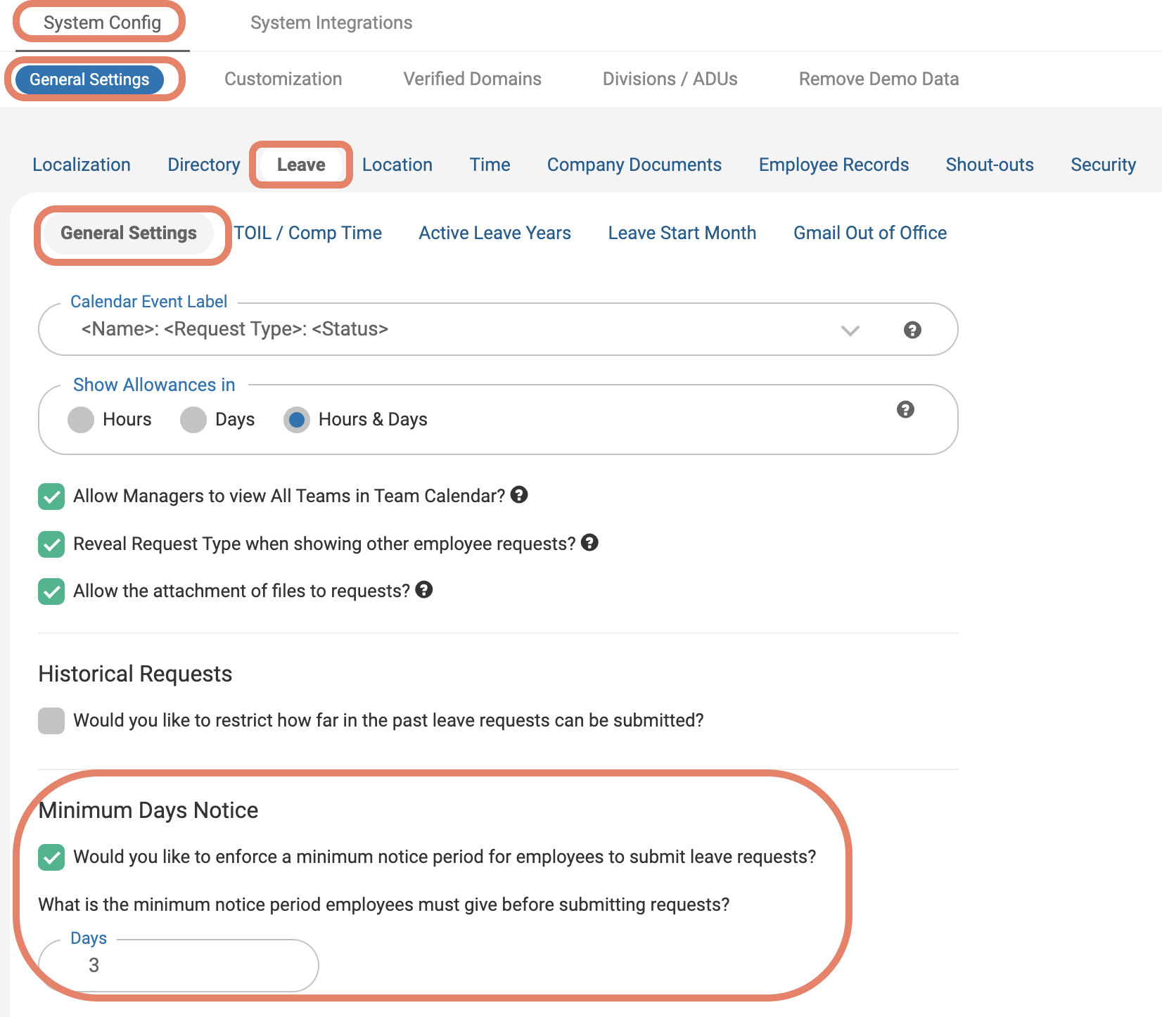 Can I set up a minimum notice for Leave? : Support