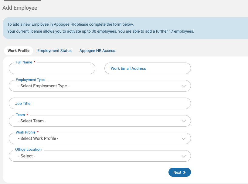 Adding New Employees : Support