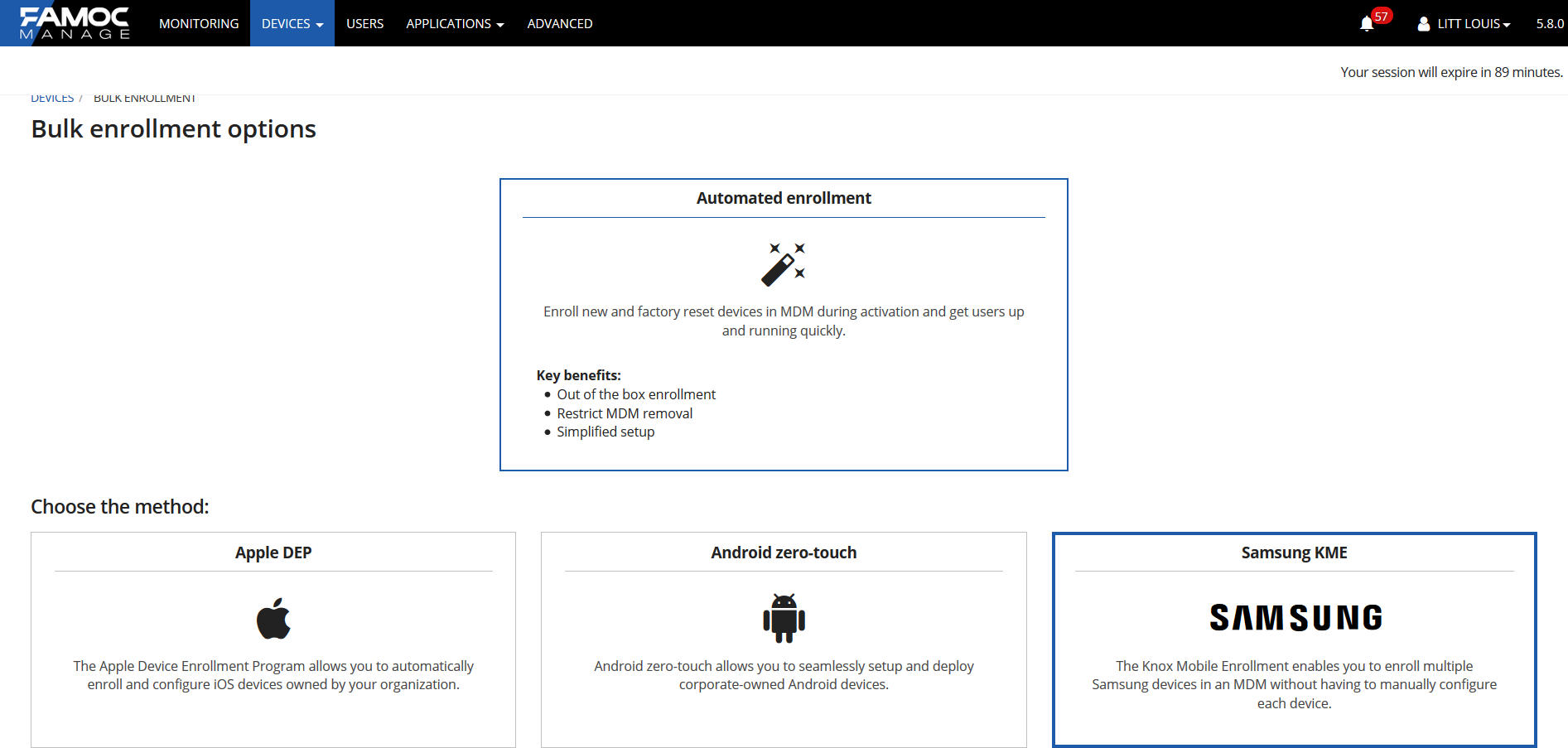 KME - KNOX Mobile Enrollment Guide : Famoc Support Center