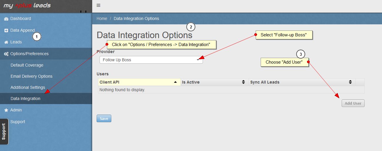 Sync my +plus leads with Follow-Up Boss : my +plus leads