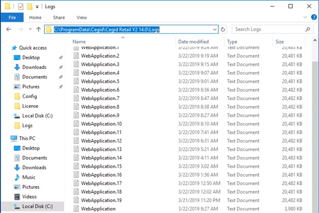 Cegid Web App Logs : GOC Retail