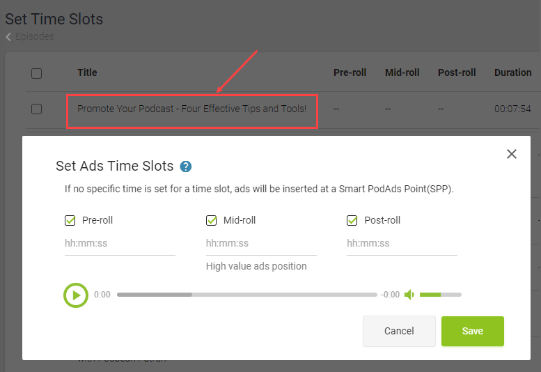 Setting Ad Time Slots for Your Podcast | Podbean Support