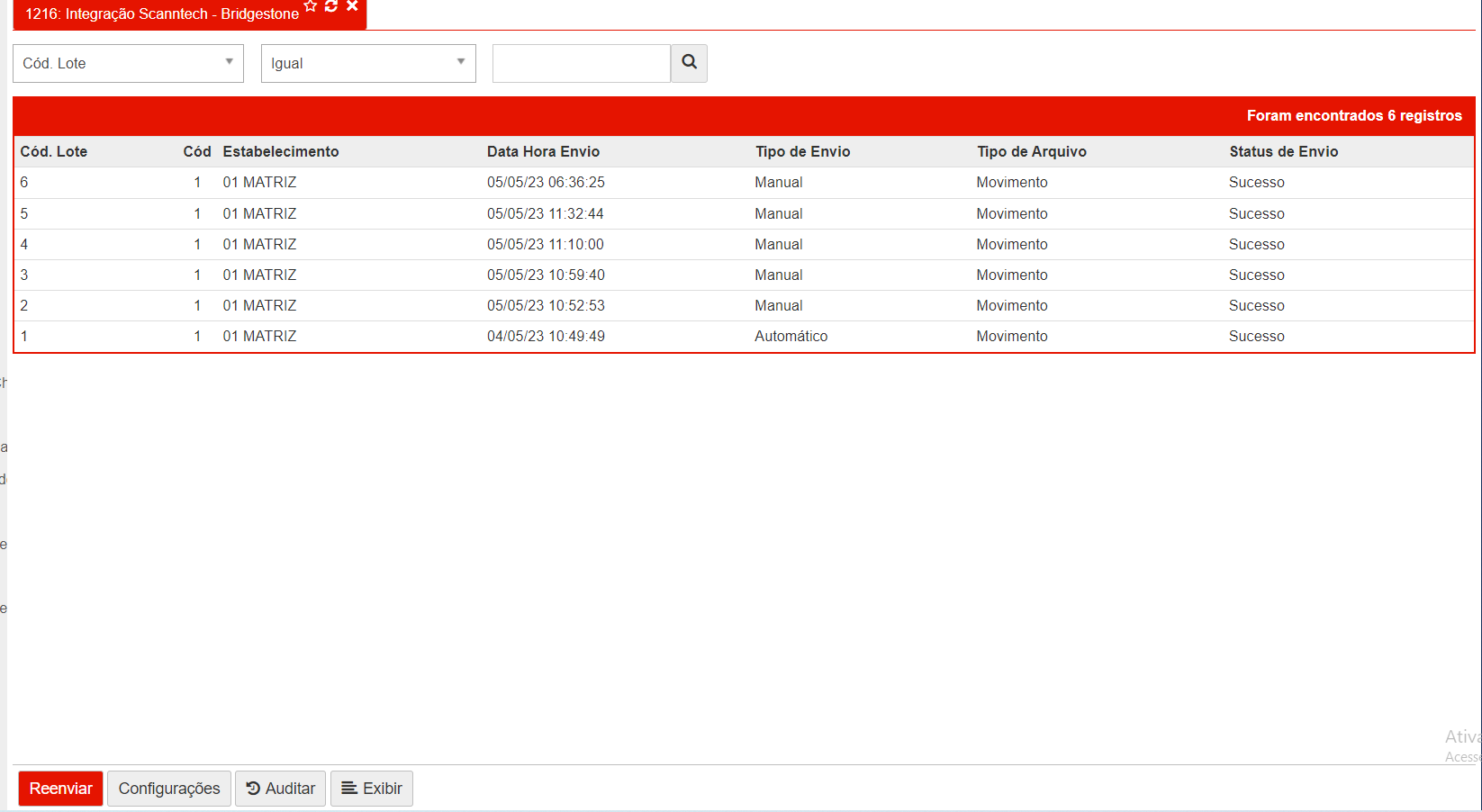 [R1216] - Integração Scanntech - Bridgestone : MOVERE Software