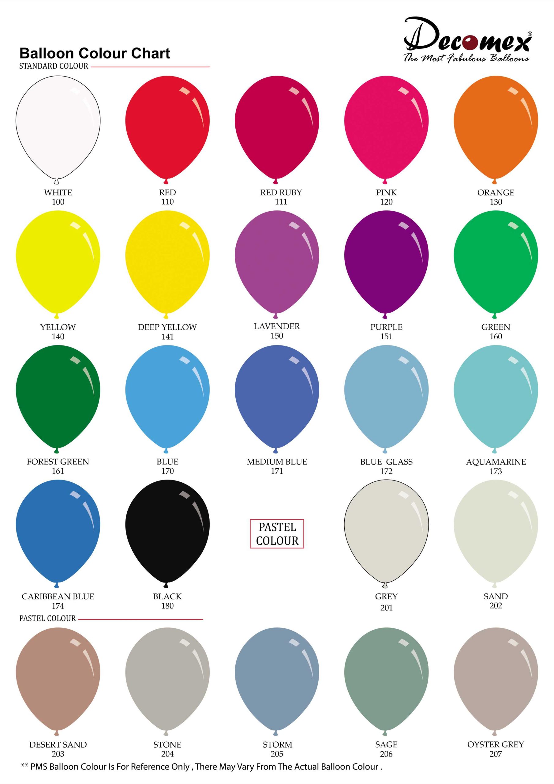 Decomex Color Chart : Bargain Balloons