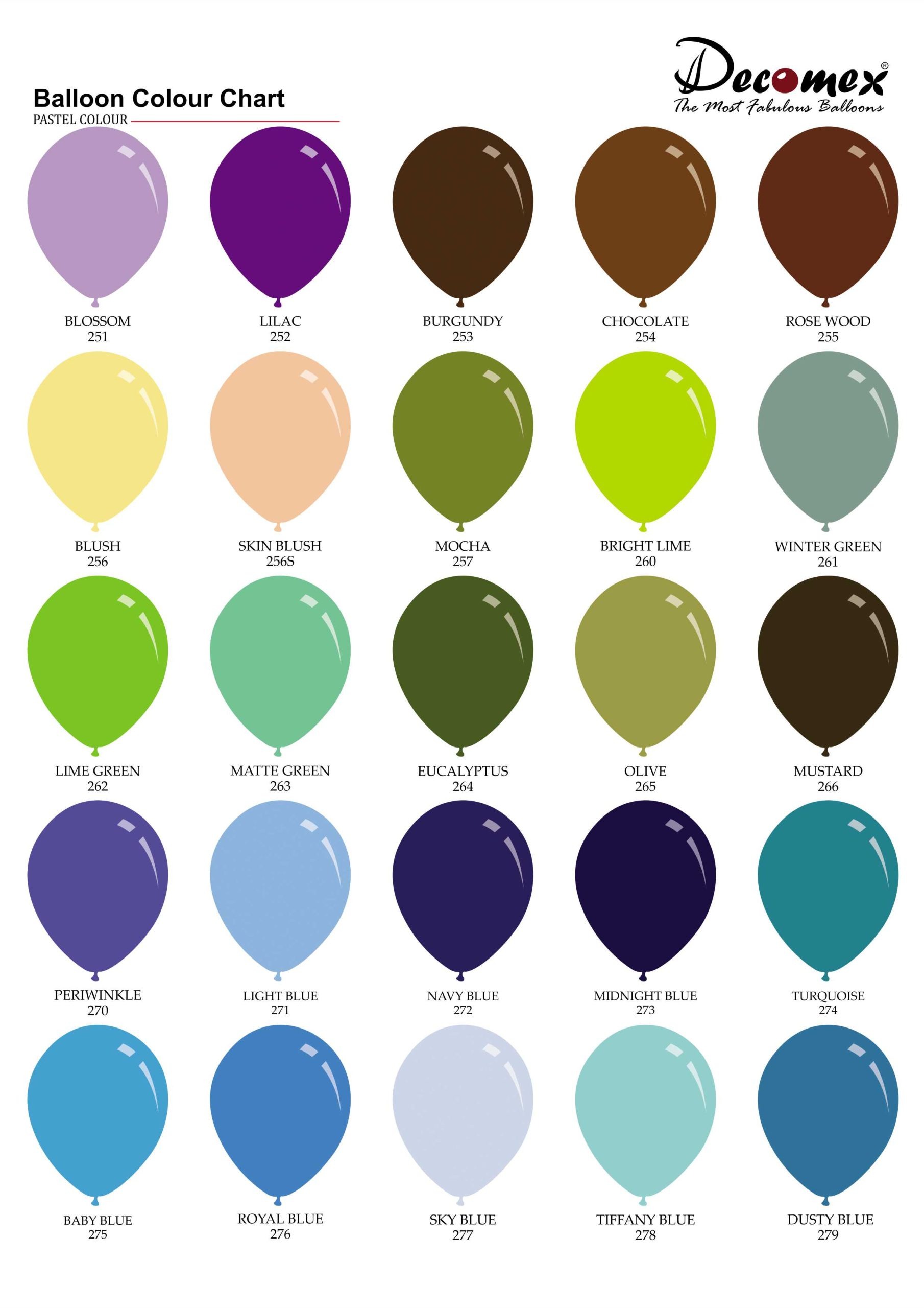 Decomex Color Chart : Bargain Balloons Canada