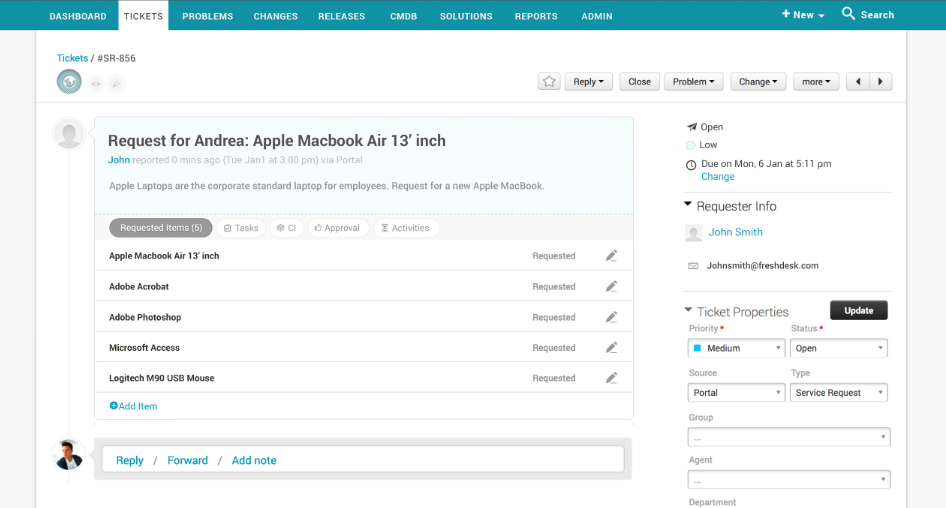 Service Requests with Additional Items : freshservice
