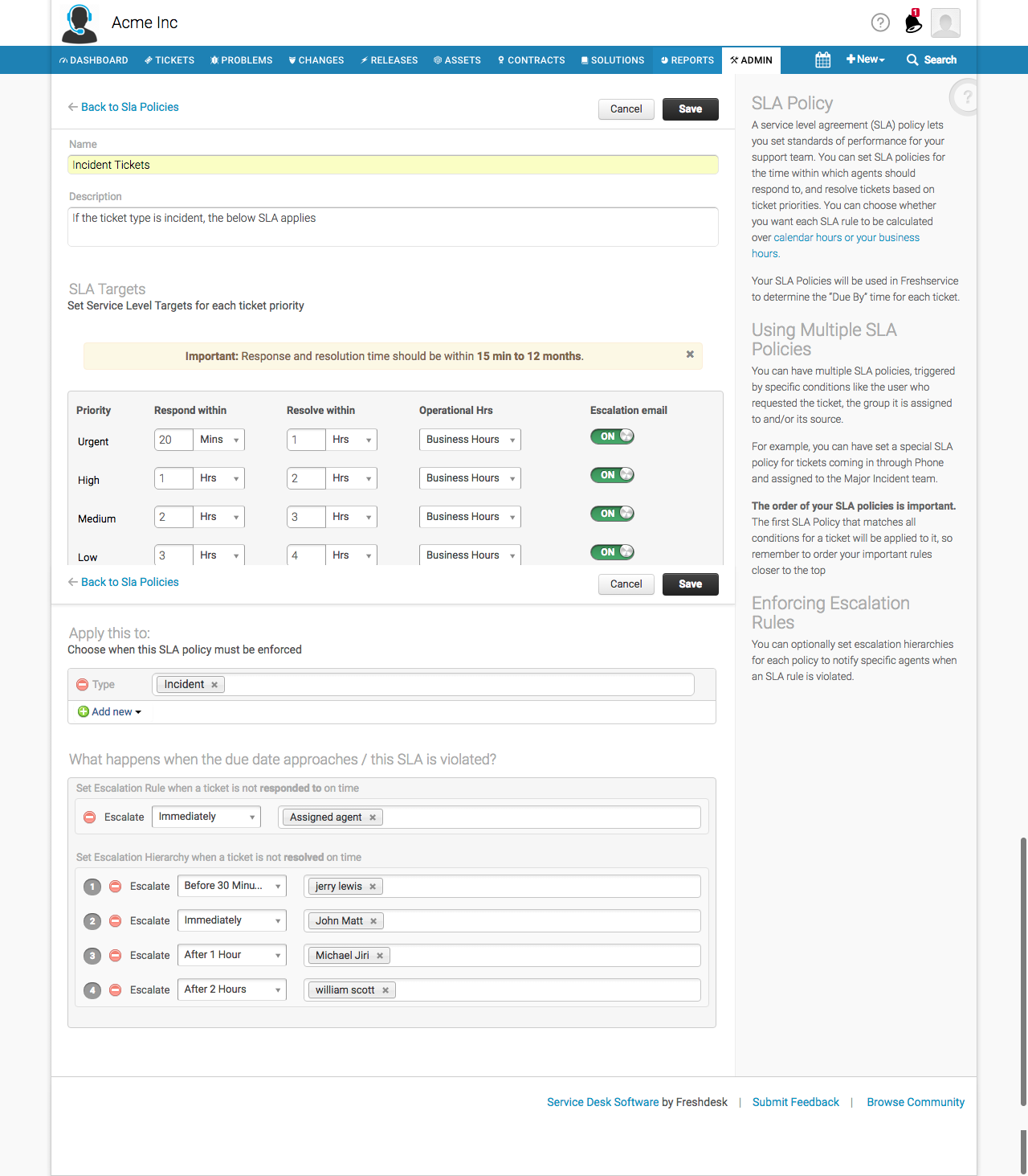 Create multiple SLA policies for your service desk | Freshservice SLA ...