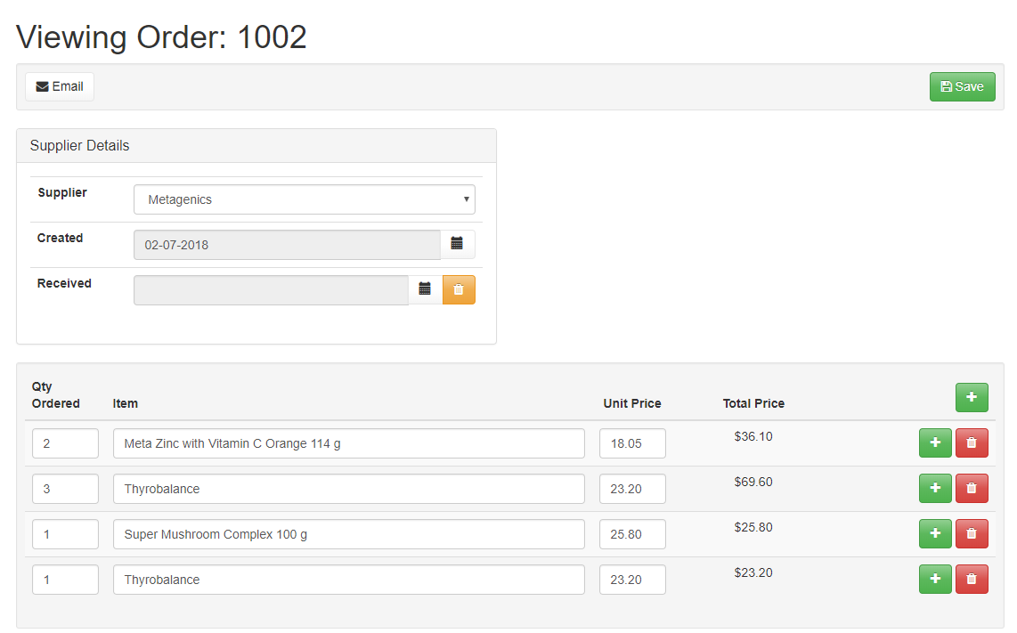 Recording delivery of an order : SimpleClinic.net