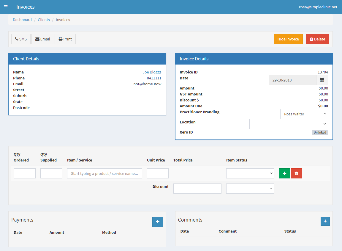 How to create a new invoice : SimpleClinic.net