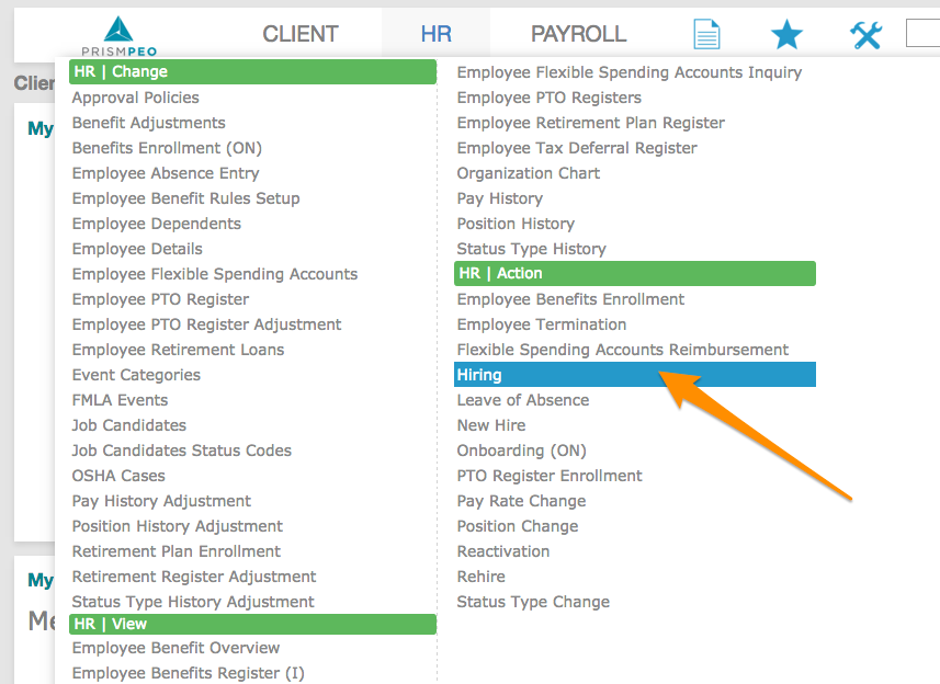 Access PrismHR Hiring in PrismHR : PrismHR Hiring Support
