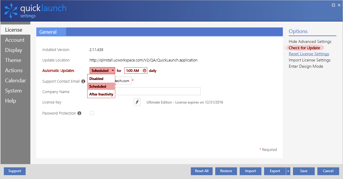 How do I update my installation of Quicklaunch? : Quicklaunch