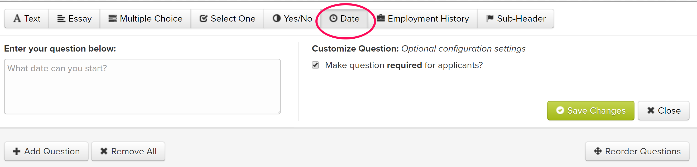 Form Builder Date Field Type Applicant Tracking Software