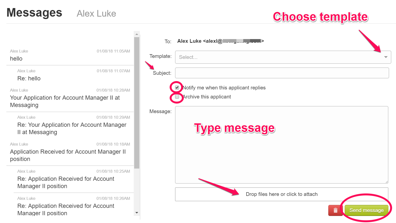 Send A Message To An Applicant : Applicant Tracking Software