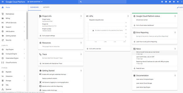 Google API Credentials : Quicklaunch