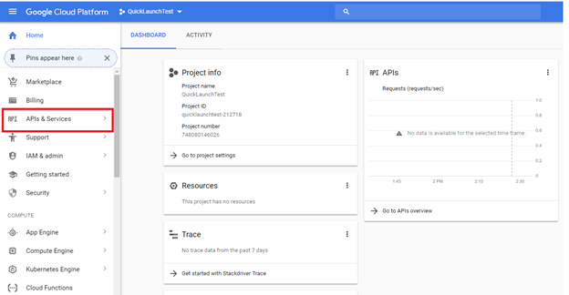 Google API Credentials : Quicklaunch