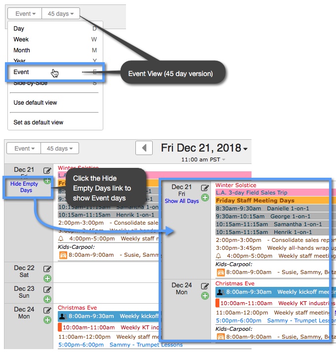 What types of views are available in my Calendar? | Keep&Share Support ...