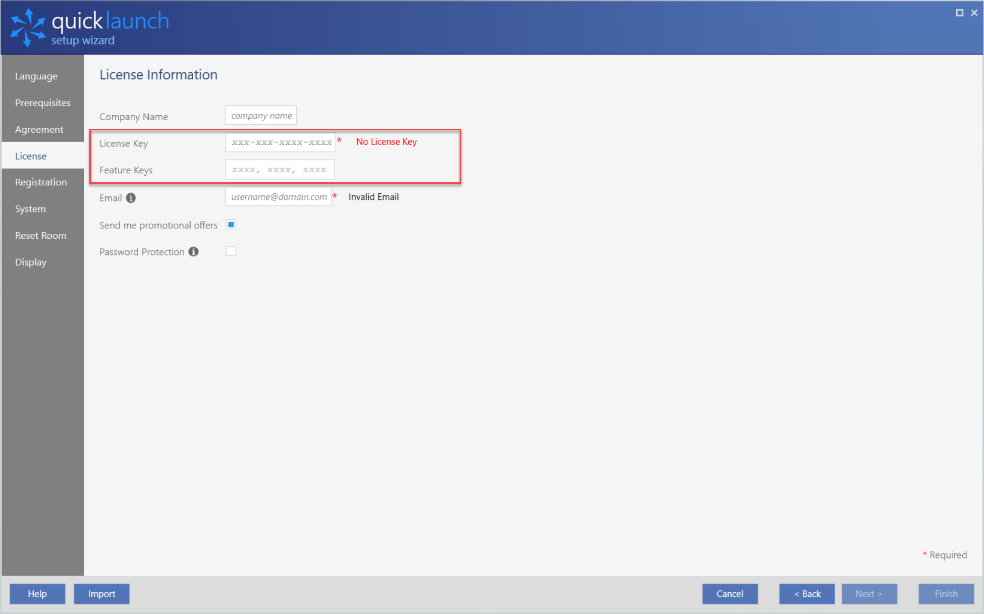 How to Enter a Feature Key : Quicklaunch