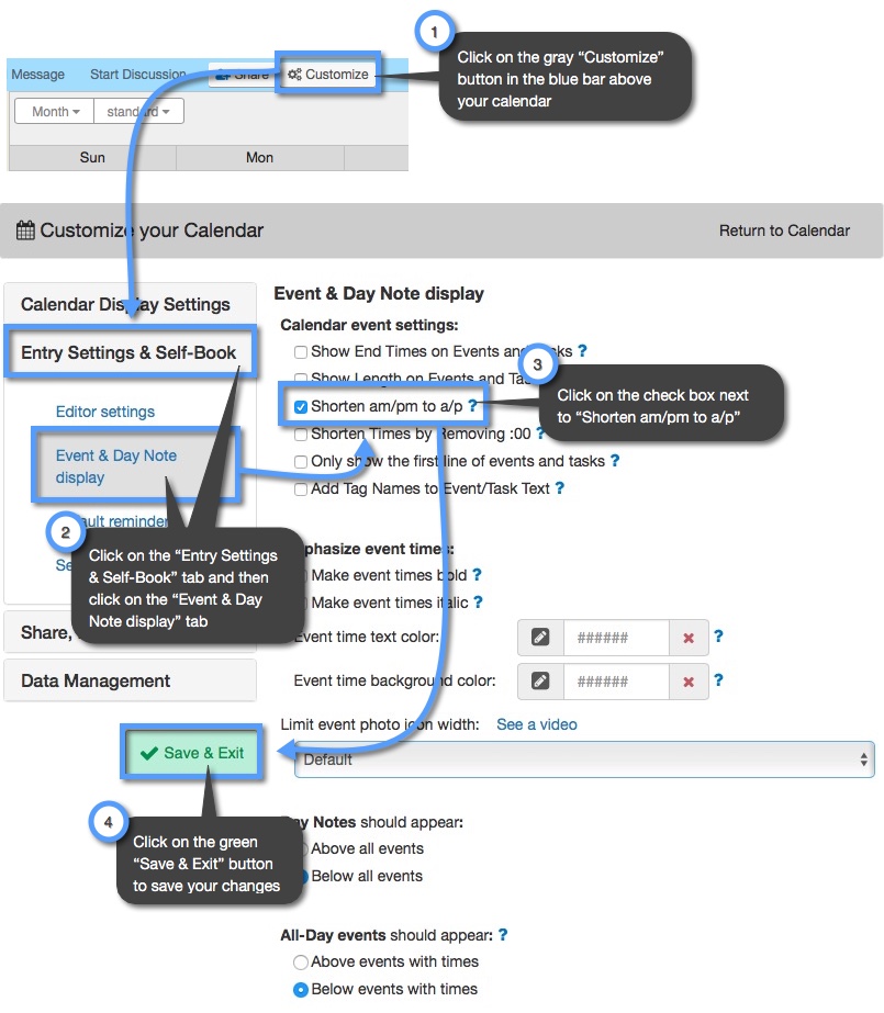 How can I shorten the time display on my Events? : Support Portal