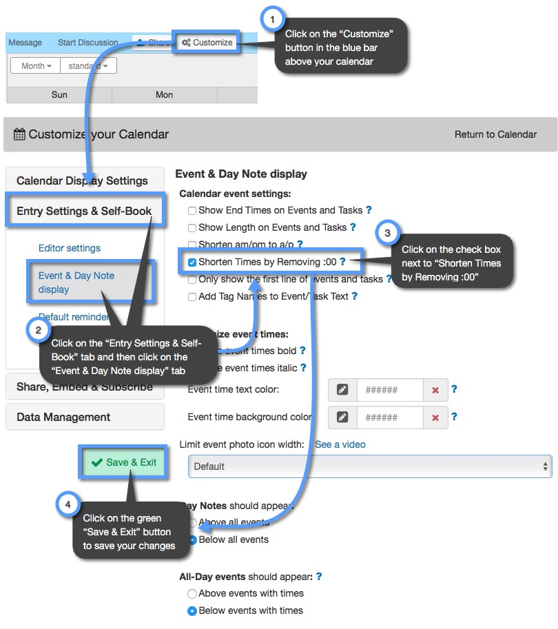 How can I shorten the time display on my Events? : Support Portal