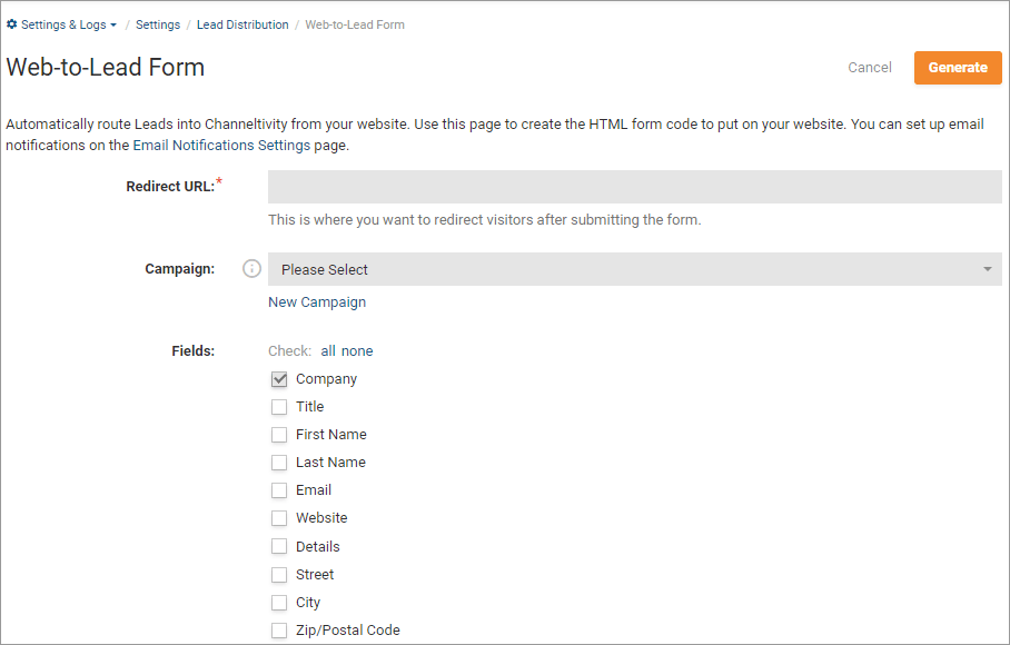 Web to Lead Form : Support Portal & Knowledge Base
