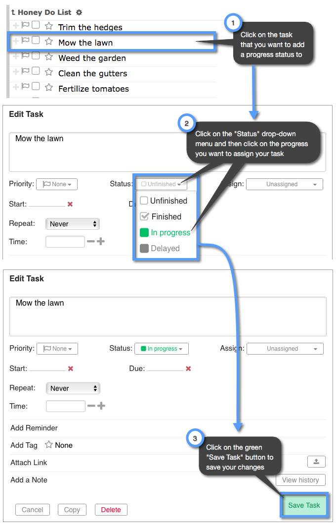 How do I assign a progress status to my Tasks? | Keep&Share Support ...