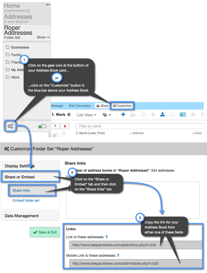 How do I create a link to an Address Book? | Keep&Share Support : Support Portal