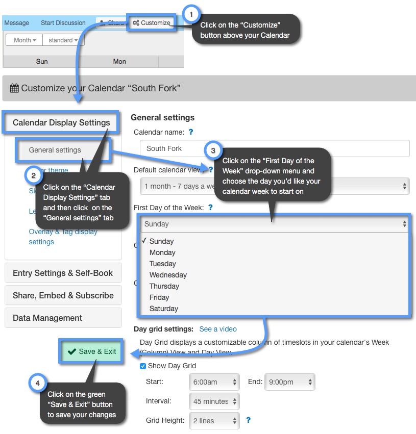 Changing the day of the week my Calendar starts on | Keep&Share Support ...