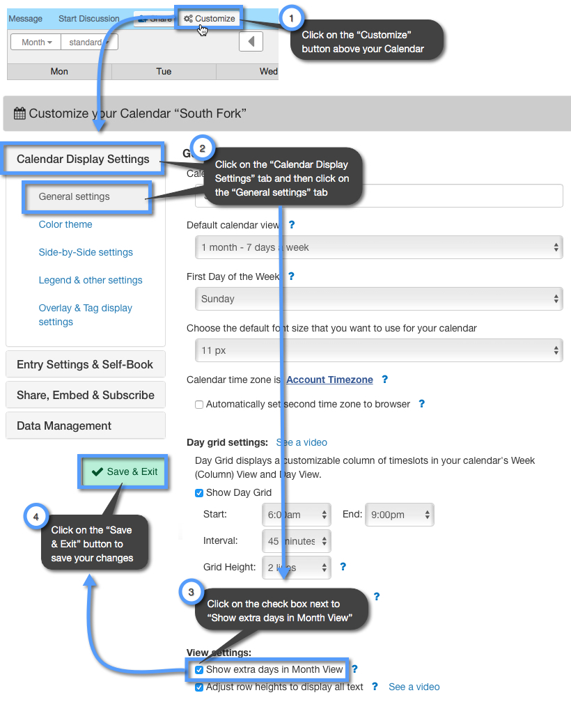 How can I show the days before and after my month? | Keep&Share Support ...