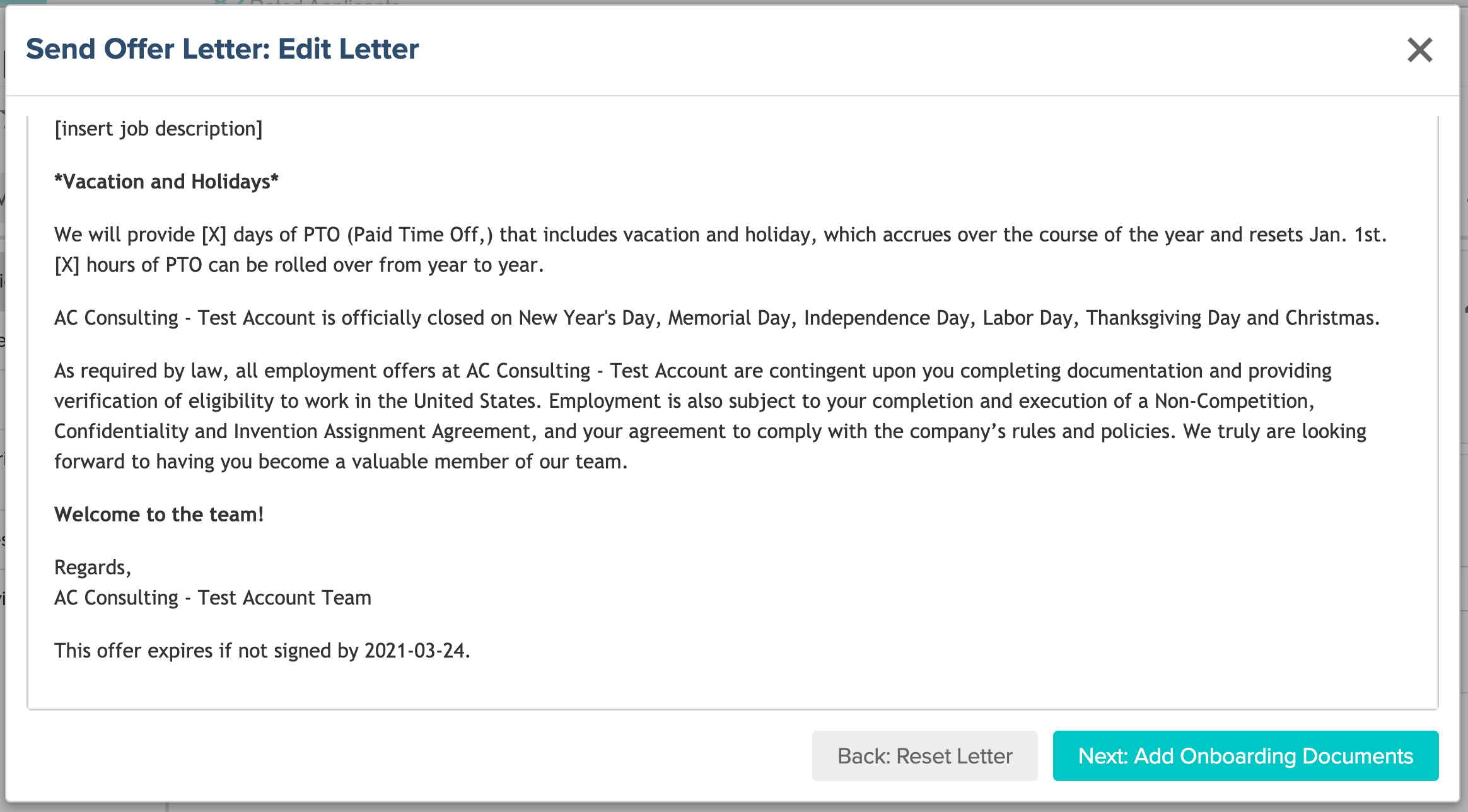 Sending Offer Letters and Onboarding Documents : PrismHR Hiring Support
