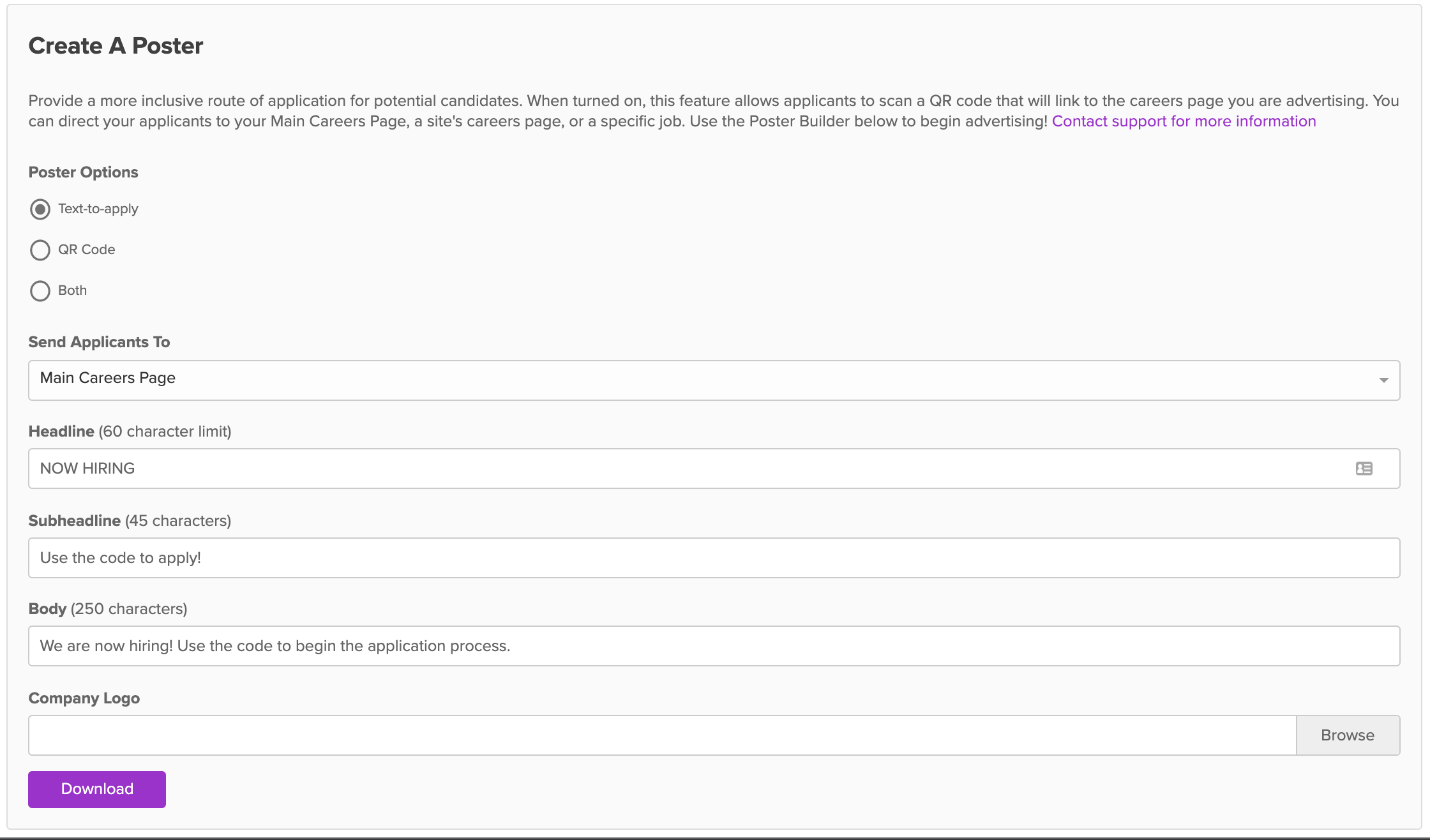 Job Poster: Text to Apply & QR Code : AlphaStaff Hiring Support