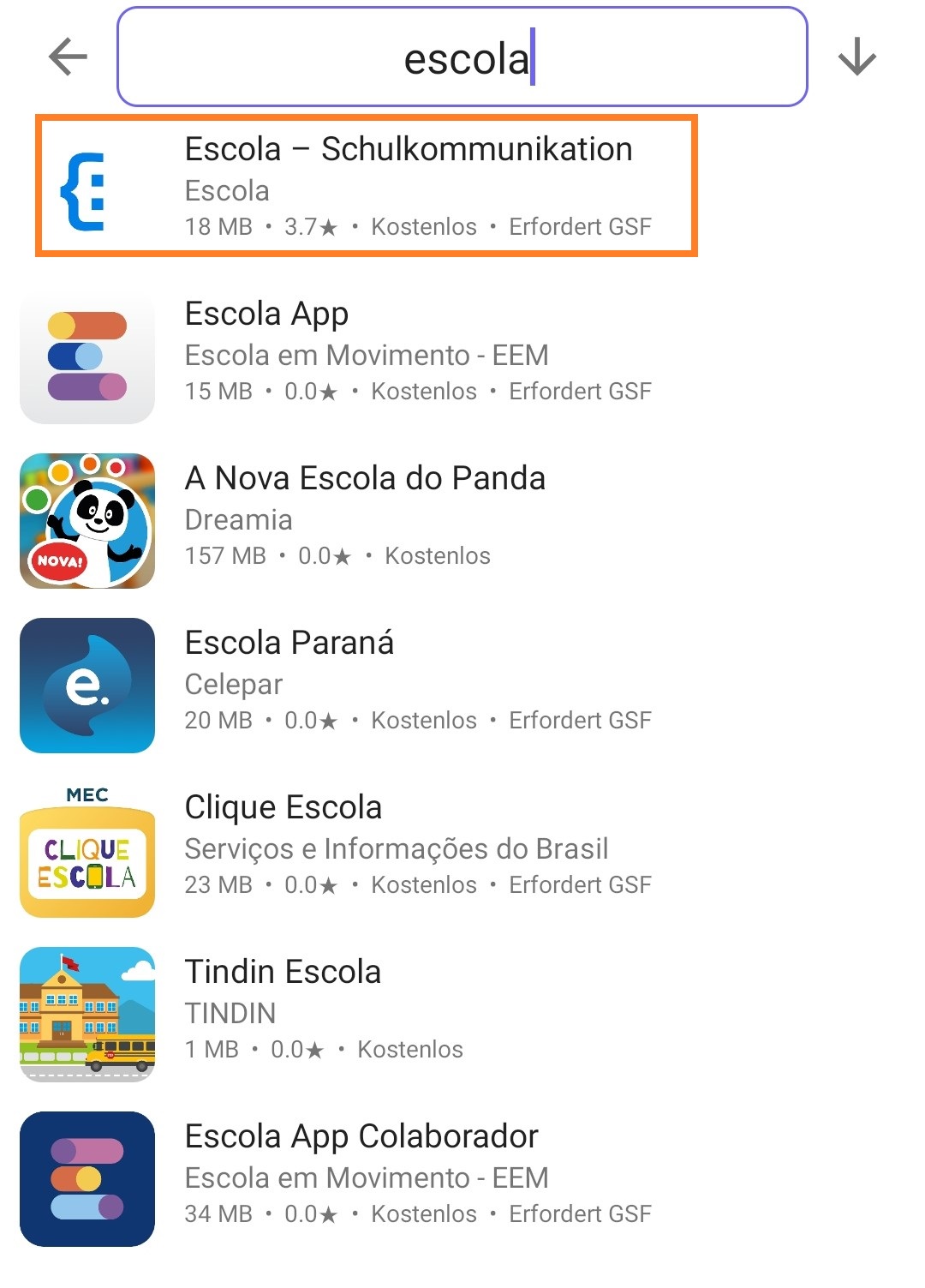 Installation der Escola App für Android ohne Google Play-Dienste : Escola Support-Portal