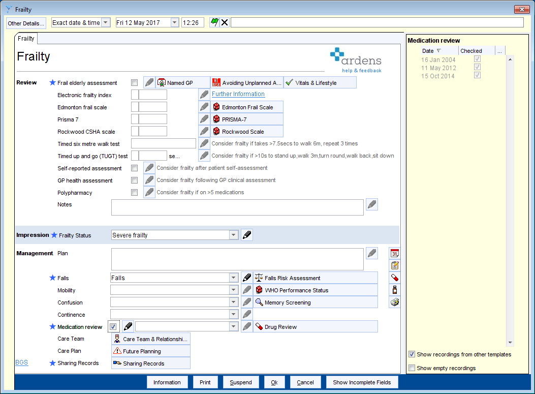 Frailty : Ardens Healthcare Informatics