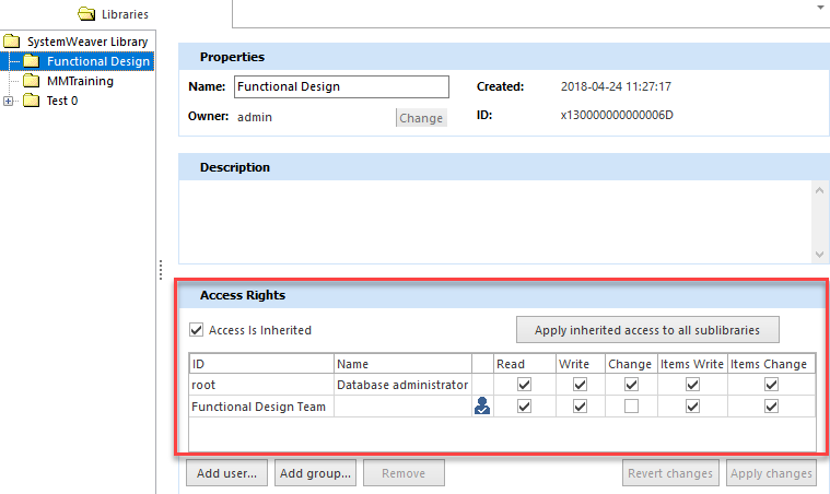 Access Rights to Libraries : SystemWeaver