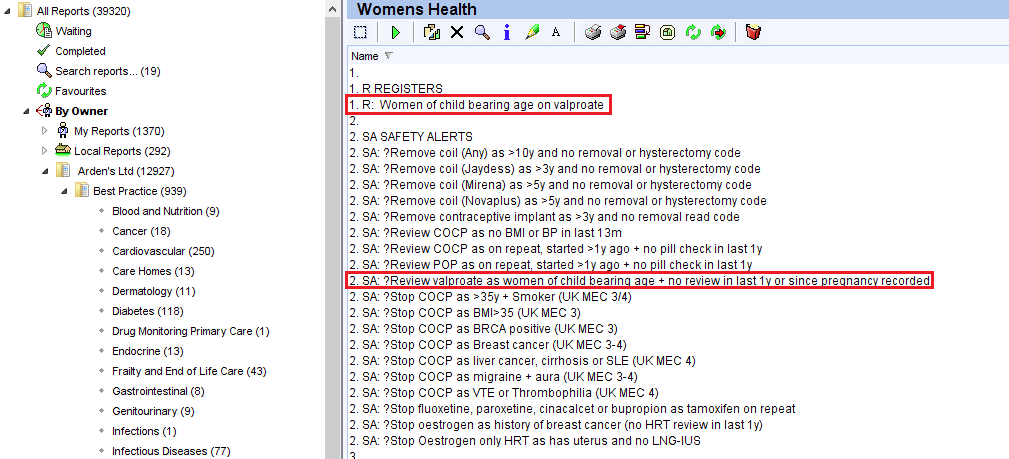 Valproate : Ardens SystmOne