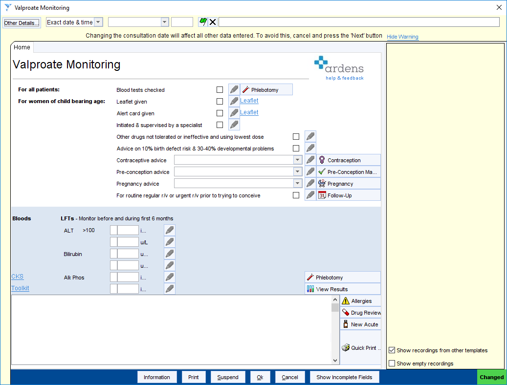 Valproate : Ardens SystmOne