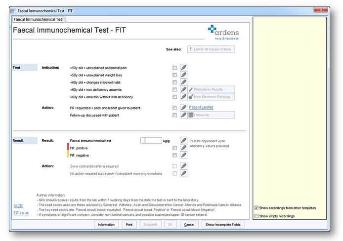 Faecal Immunochemical Test - FIT : Ardens Healthcare Informatics