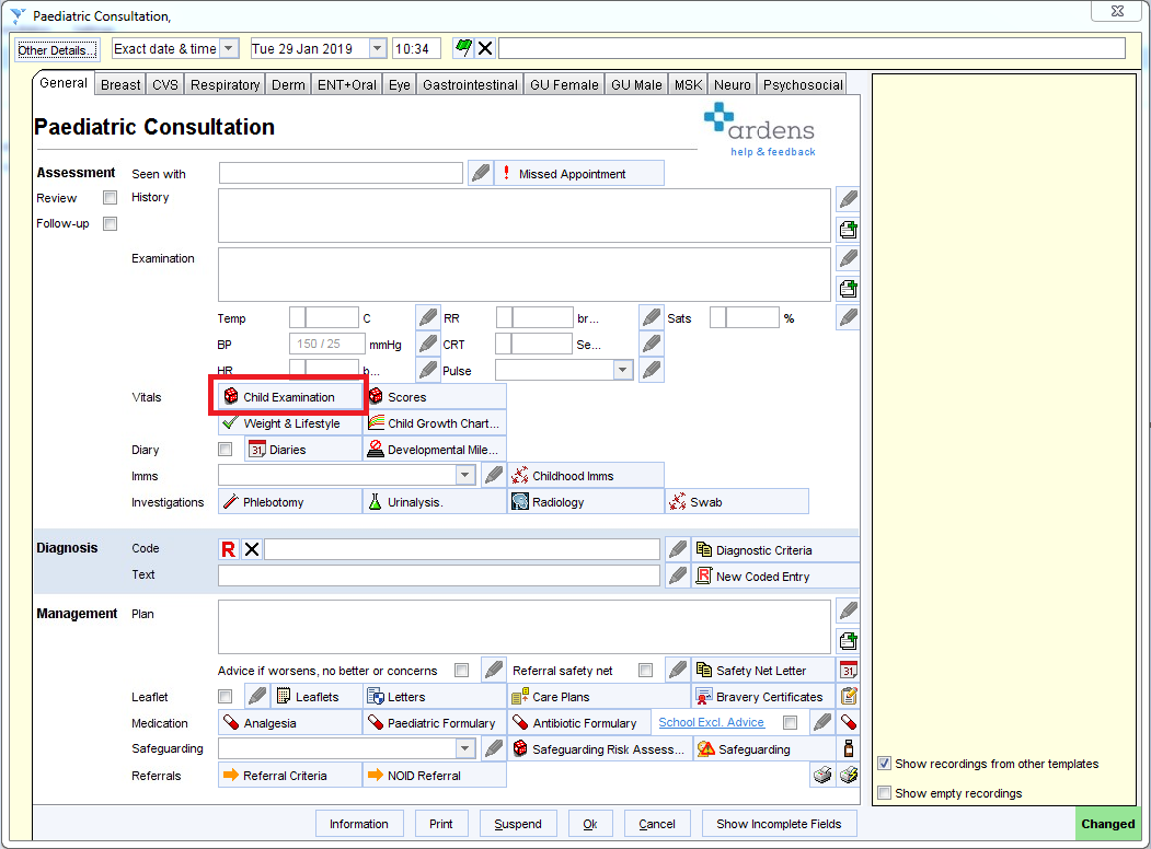 Child Examination : Ardens SystmOne