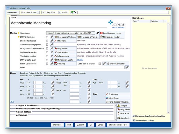 High Risk Drug Monitoring : Ardens Healthcare Informatics